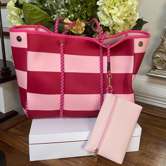 Kate Landry | Bags | Kate Landry Neoprene Beach Tote Bag Pink Stripe ...